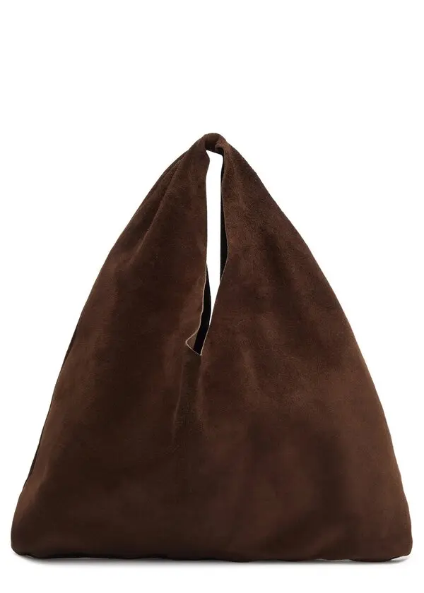 THE ROW Bindle Small Suede Top Handle Bag - Chocolate