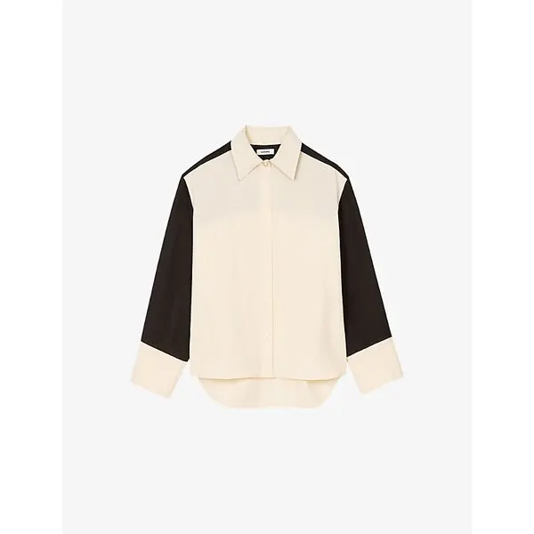Sandro Two-tone Linen-blend Long-sleeve Shirt - Naturels