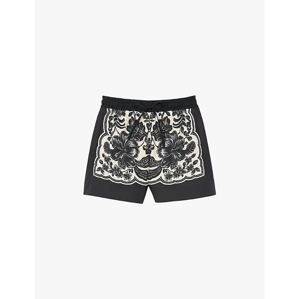 Sandro Floral-motif Cotton Relaxed-fit Shorts - Naturels