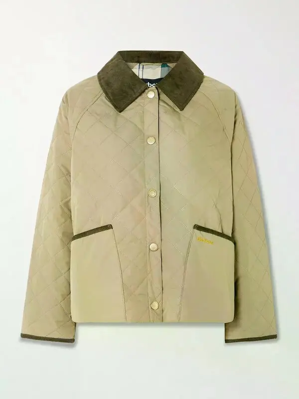 Barbour Anise Corduroy-trimmed Cropped Quilted Jacket - Green