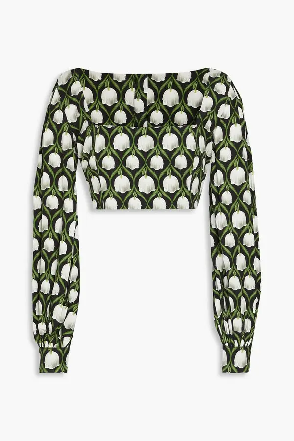 Agua Bendita Pera Cropped Floral-print Twill Top