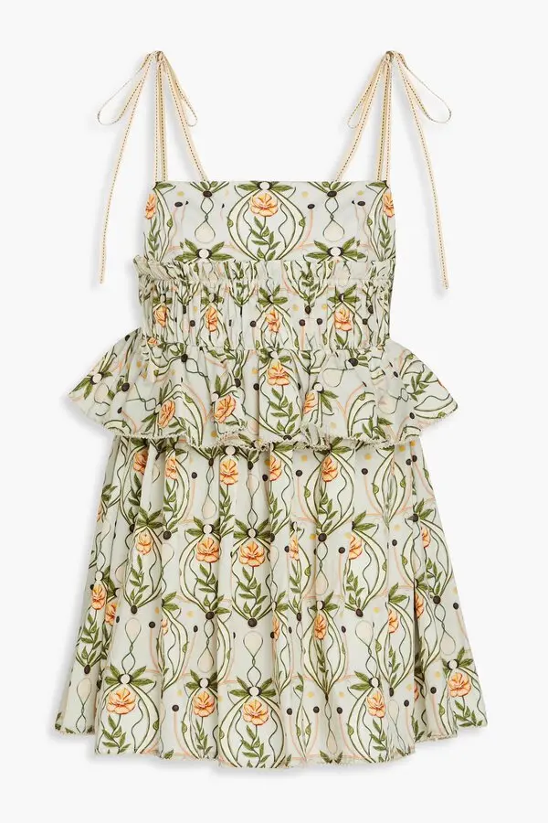 Agua Bendita Salvador Ruffled Floral-print Mini Dress - Sky Blue