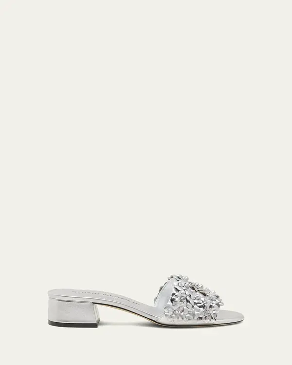 STUART WEITZMAN Meadow Metallic Leather Flower Sandals