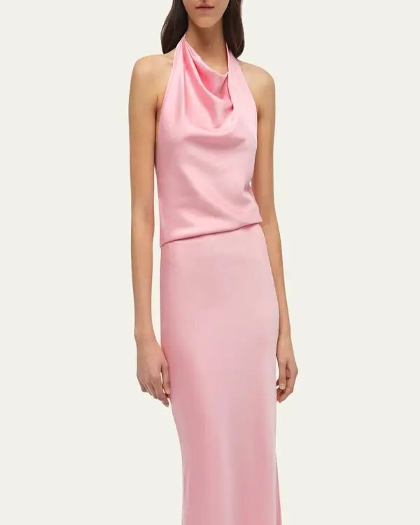 Simkhai Reannon Draped Satin Halter Gown - Dusty Rose