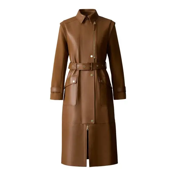 Mackage Evelina 2-in-1 Long Lamb Leather Coat - Earth Brown