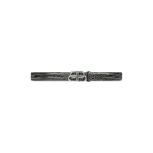 Balenciaga Bb Large Embossed Leather Belt - Grey & Silver