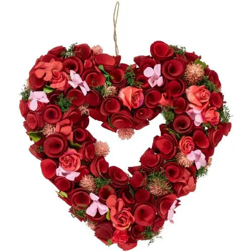 NORTHLIGHT Artificial Floral Heart Valentine's Day Wreath13.5 - Red