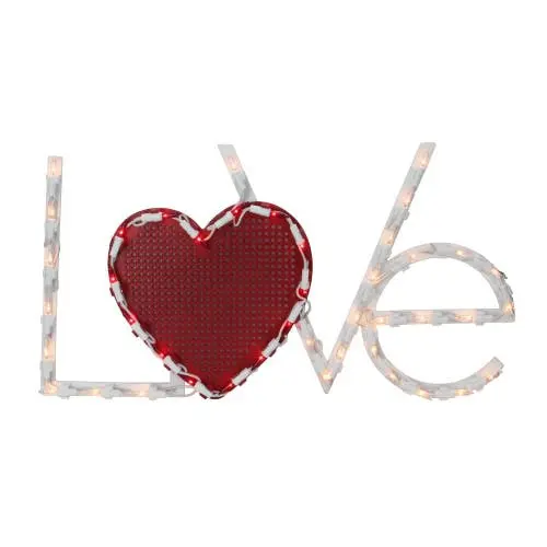 NORTHLIGHT Lighted "love" With Heart Valentine's Day Window Silhouette17" And Red - White