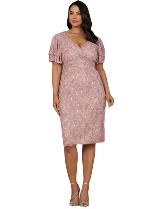 LARA NEW YORK Beaded Midi Dress With Cape Sleeves - Dusty Rose