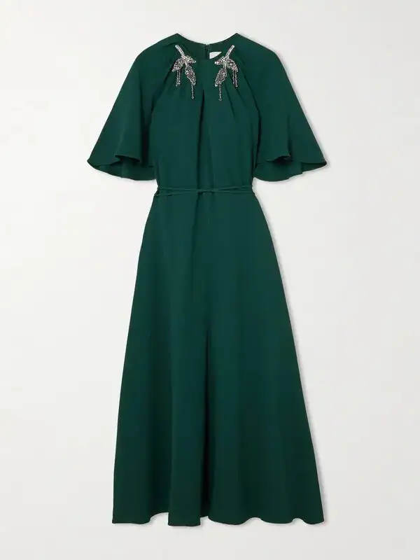 Erdem Tie-Detailed Embellished Midi Dress In Green - 50% Off | Editorialist