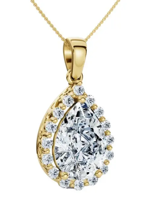 BLISS DIAMOND Certified 3.40ct Pear Shape Lab Grown Diamond Pendant - 14k Yellow Gold