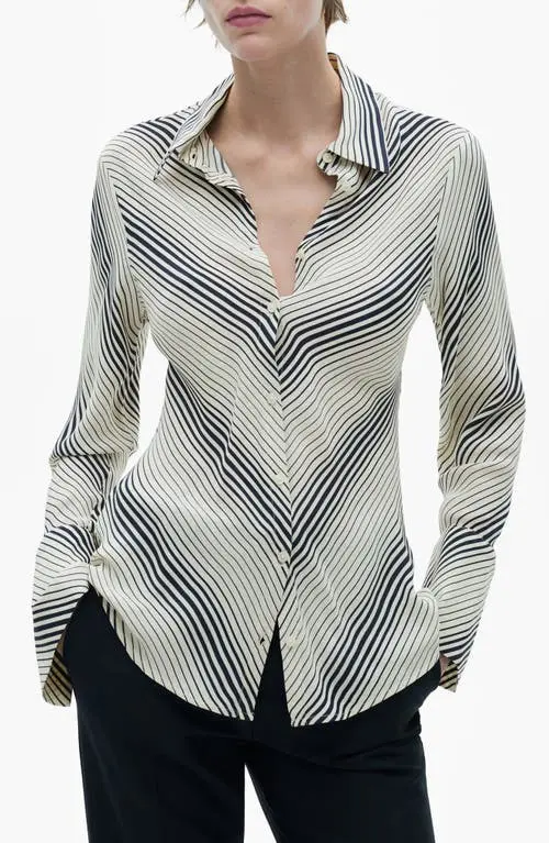 Mango Stripe Flare Sleeve Button-up Shirt