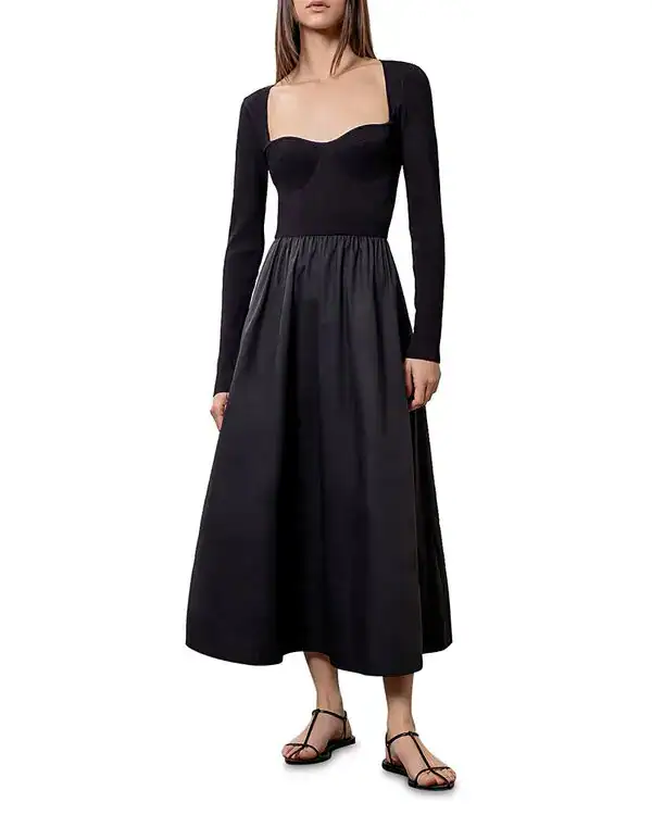 Moon River Sweetheart Neck Dress In Black - 70% Off | Editorialist