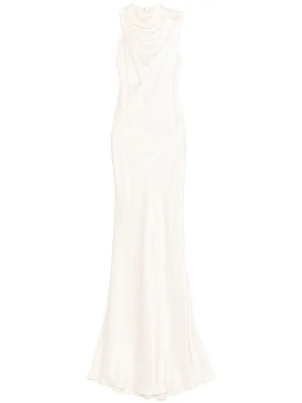 Michelle Mason Ruffle Bias Gown - White