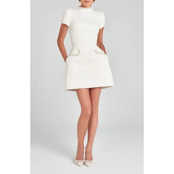 NADINE MERABI Simone Embellished Tweed Minidress - Cream