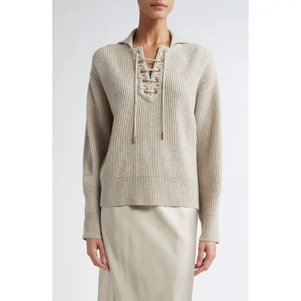 Max Mara Eccelso Lace-up Wool & Cashmere Sweater - Sand