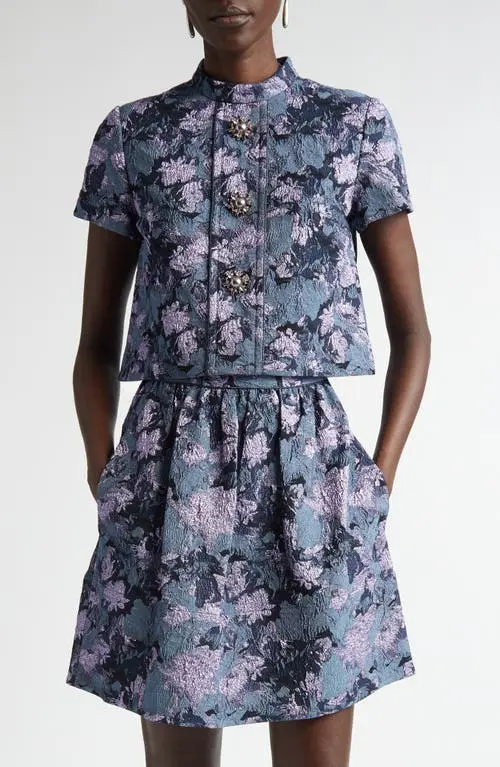 St. John Floral Metallic Jacquard Shirt