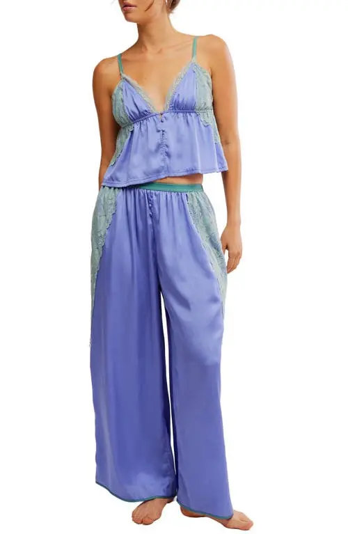 Free People Anywhere With You Satin Camisole Pajamas - Viola Combo