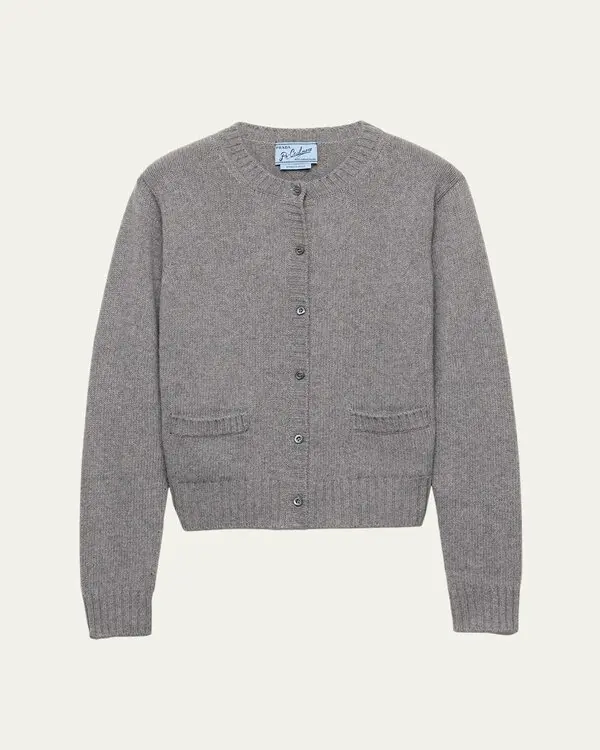 Prada Ribbed Trim Cashmere Cardigan - Grigio