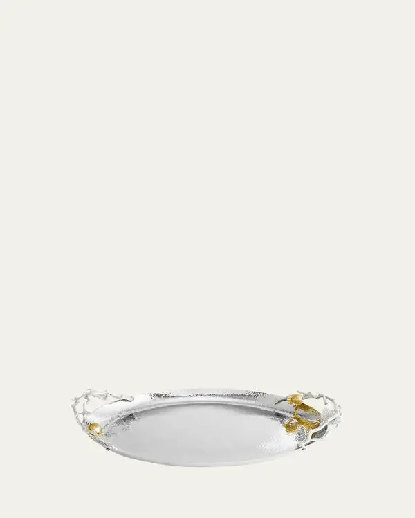 Michael Aram Pomegranate Silver & Gold Oval Tray With 24k Goldplate - Silver And Gold