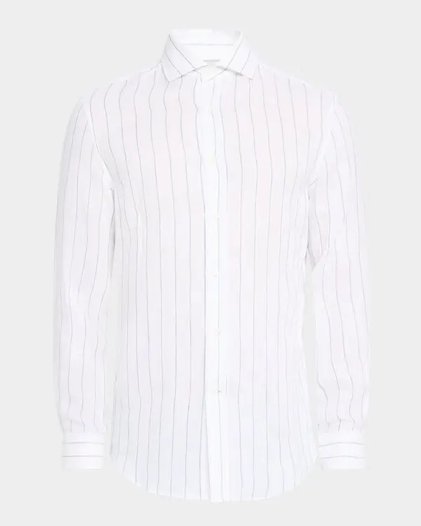 Brunello Cucinelli Linen Stripe Casual Button-down Shirt