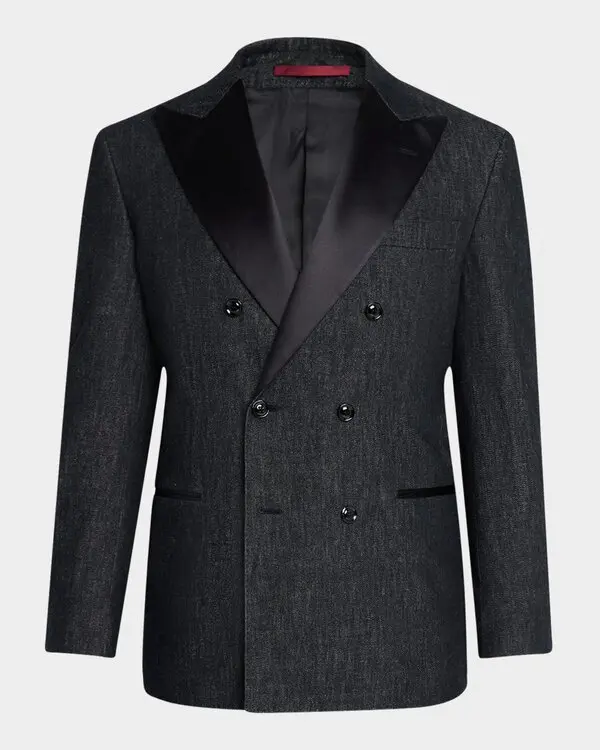 Brunello Cucinelli Satin Peak Lapel Double-breasted Sport Coat