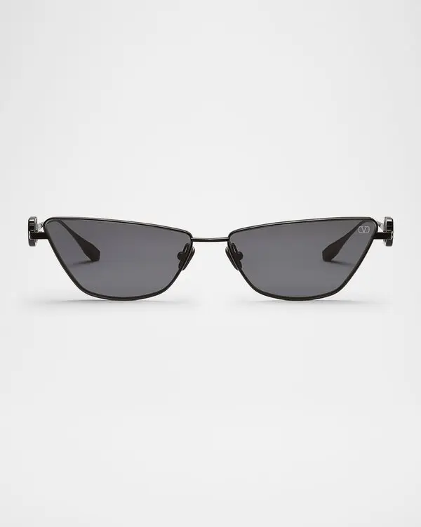 Valentino Garavani V-logo Titanium Cat-eye Sunglasses - Blk