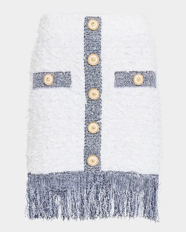 Balmain 2-pockets Metallic Fringe Tweed Mini Skirt