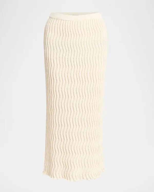 Bottega Veneta Zigzag Knit Midi Skirt - Hay