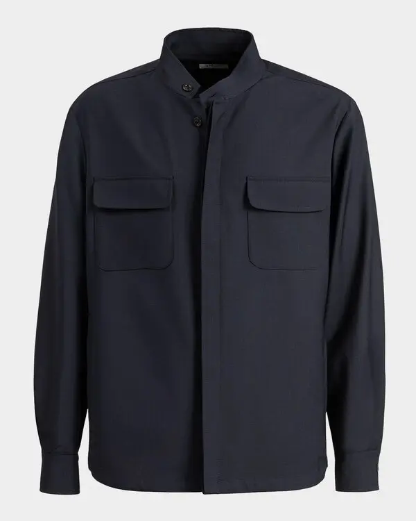Boglioli Overshirt With Band Collar - Navy