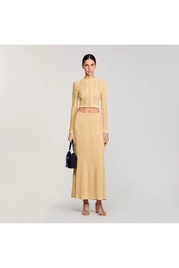 Sandro Pointelle Knit Maxi Skirt