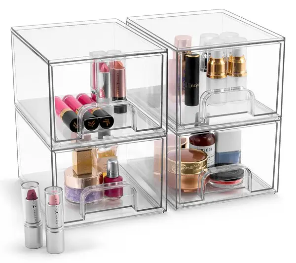 SORBUS Acrylic Storage Containers With Pull-out, 4 Pack Small