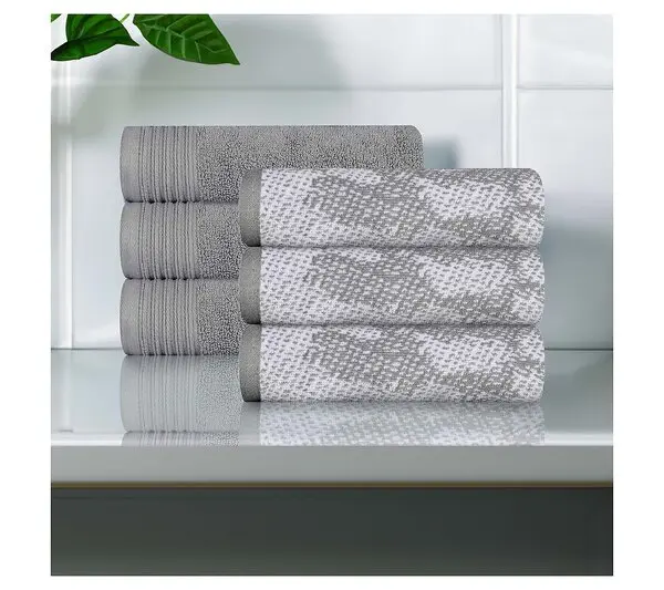 SUPERIOR 6 Piece Cotton Solid And Marble Hand T Owel Set