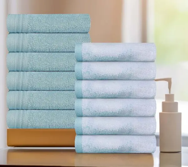 SUPERIOR 12 Piece Cotton Solid And Marble Face Owel Set