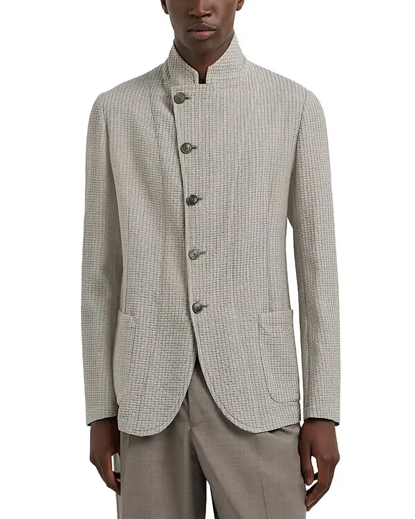 Emporio Armani Regular Fit Asymmetric Textured Wool Blazer - Dark Beige