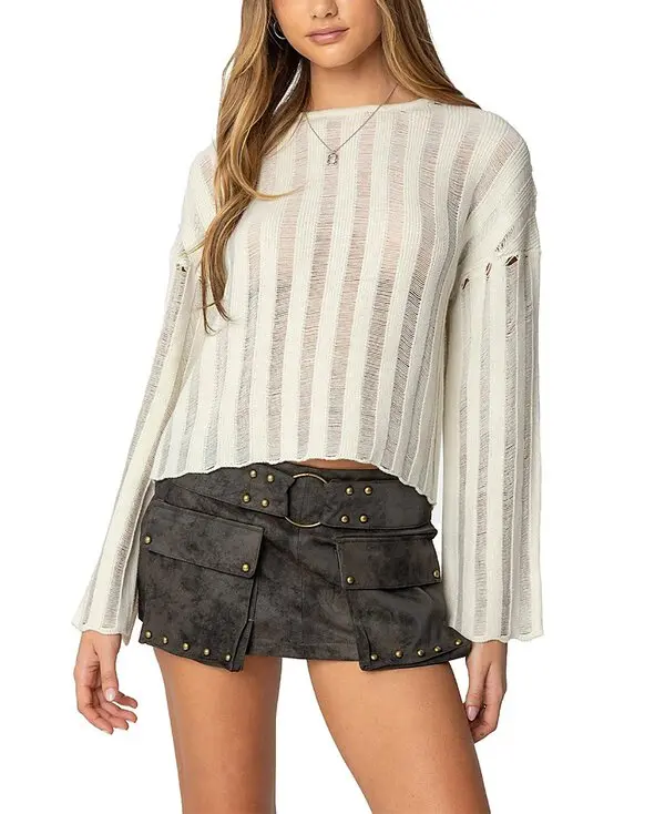 EDIKTED Stripey Shredded Sweater