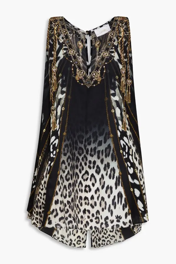 Camilla Crystal-embellished Printed Silk-chiffon Top