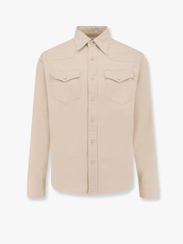 TONYWACK Washed Denim Distressed Western Shirt - Beige