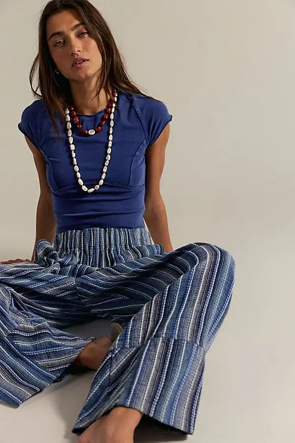 Free People Striped Wide-leg Pants - Indigo Combo