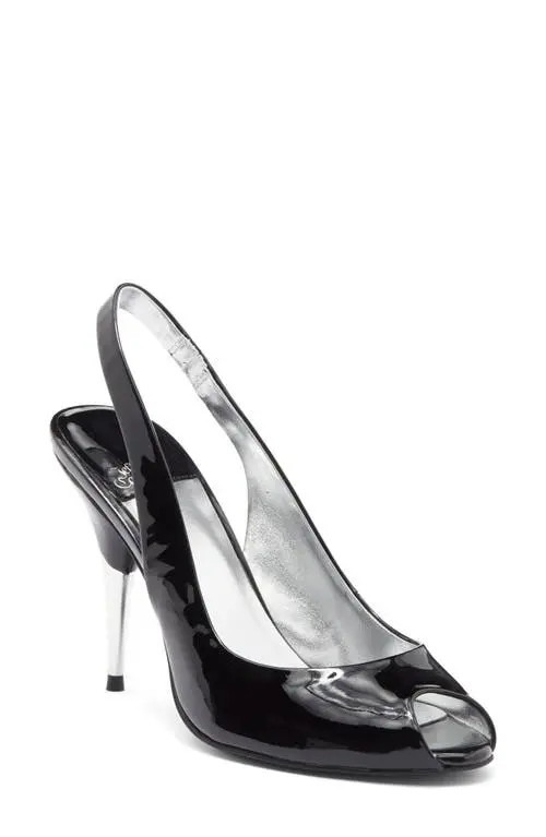 Jeffrey Campbell Charis Open Toe Slingbacks - Black Patent Silver