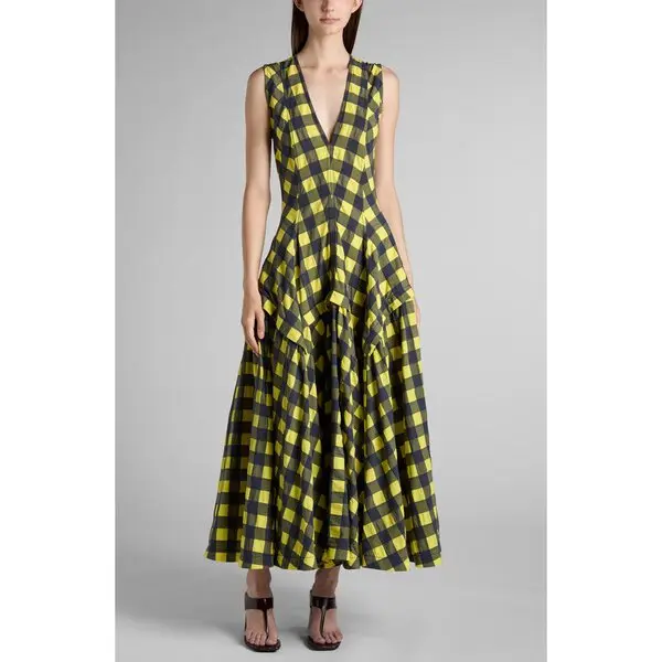 Bottega Veneta Macro Gingham Fit + Flare Dress