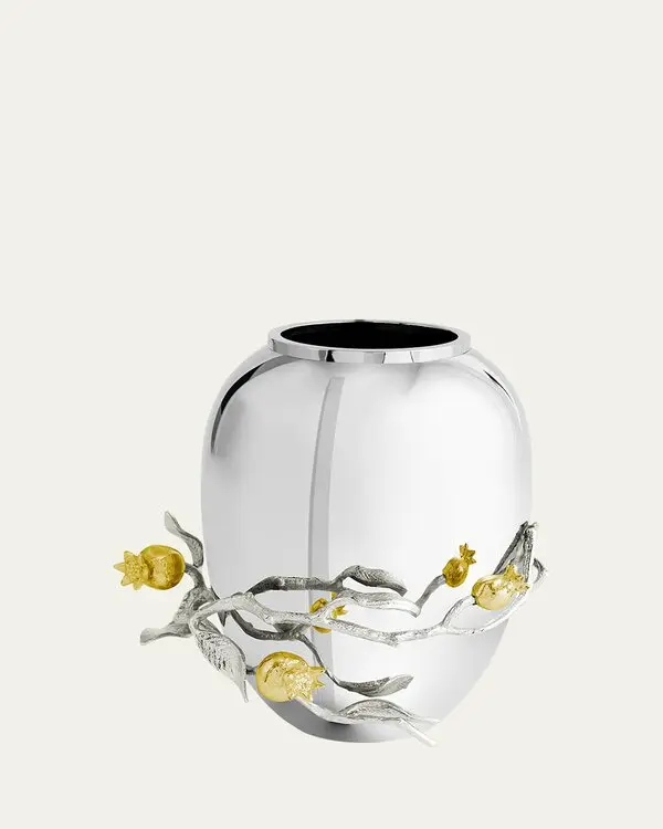 Michael Aram Pomegranate Silver & Gold Medium Vase With 24k Goldplate - Silver And Gold