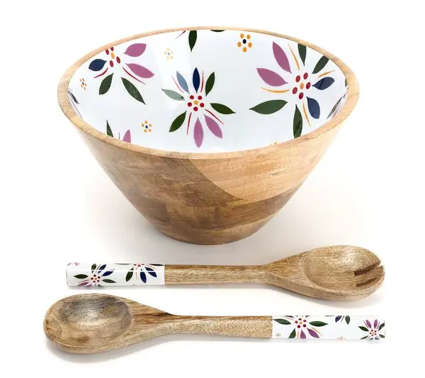 TEMP-TATIONS Old World 4-qt Mango Wood Bowl With Servers