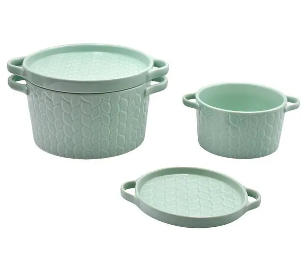 TEMP-TATIONS Carved Willow Set Of Bakers W/ Deep Dish Lids