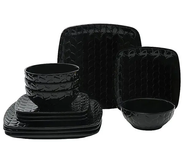 TEMP-TATIONS Carved Willow 12-pc Square Dinnerware Set