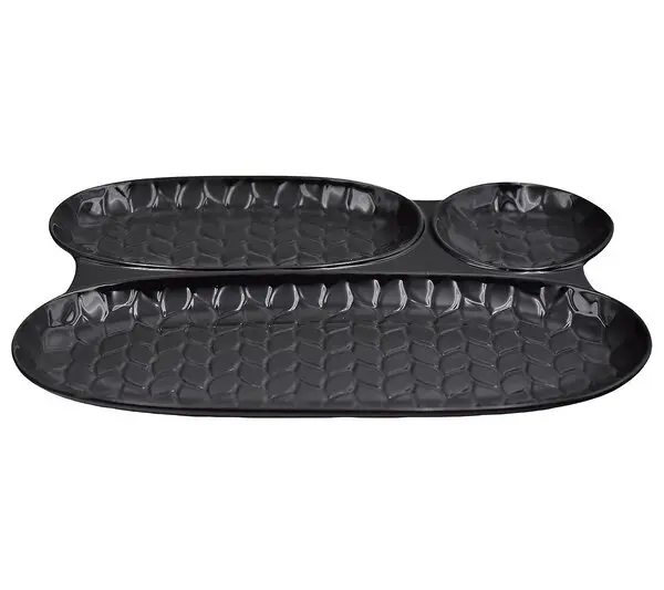 TEMP-TATIONS Carved Willow 3-section Snack Tray