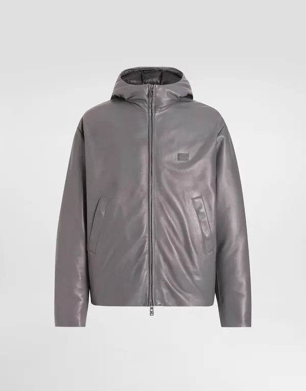 Dolce & Gabbana Padded Leather Hooded Jacket With Logo Tag