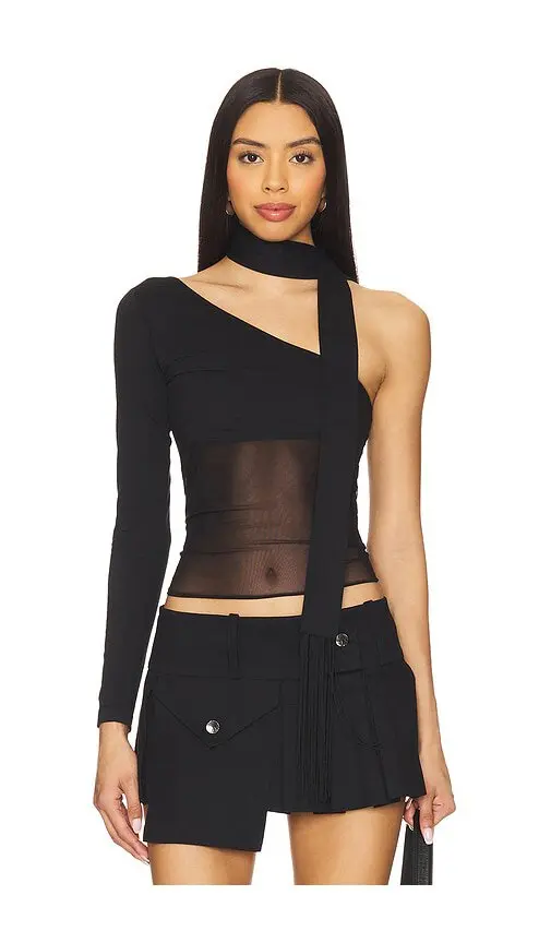 NIIHAI Asymmetric Neck Tie Top - Black
