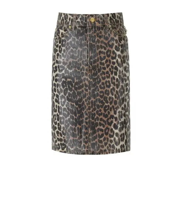 GANNI Animal Print Denim Mini Skirt