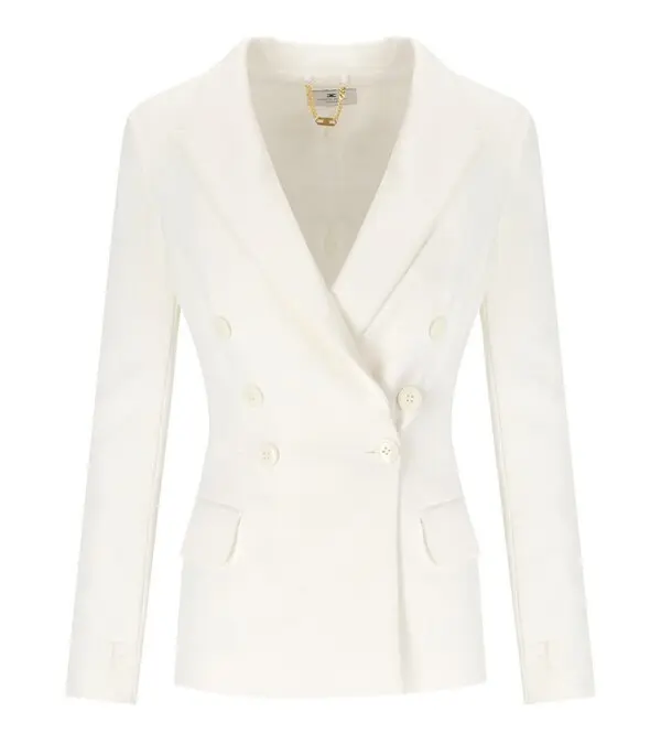 Elisabetta Franchi Ivory Crepe Double Breasted Jacket - White